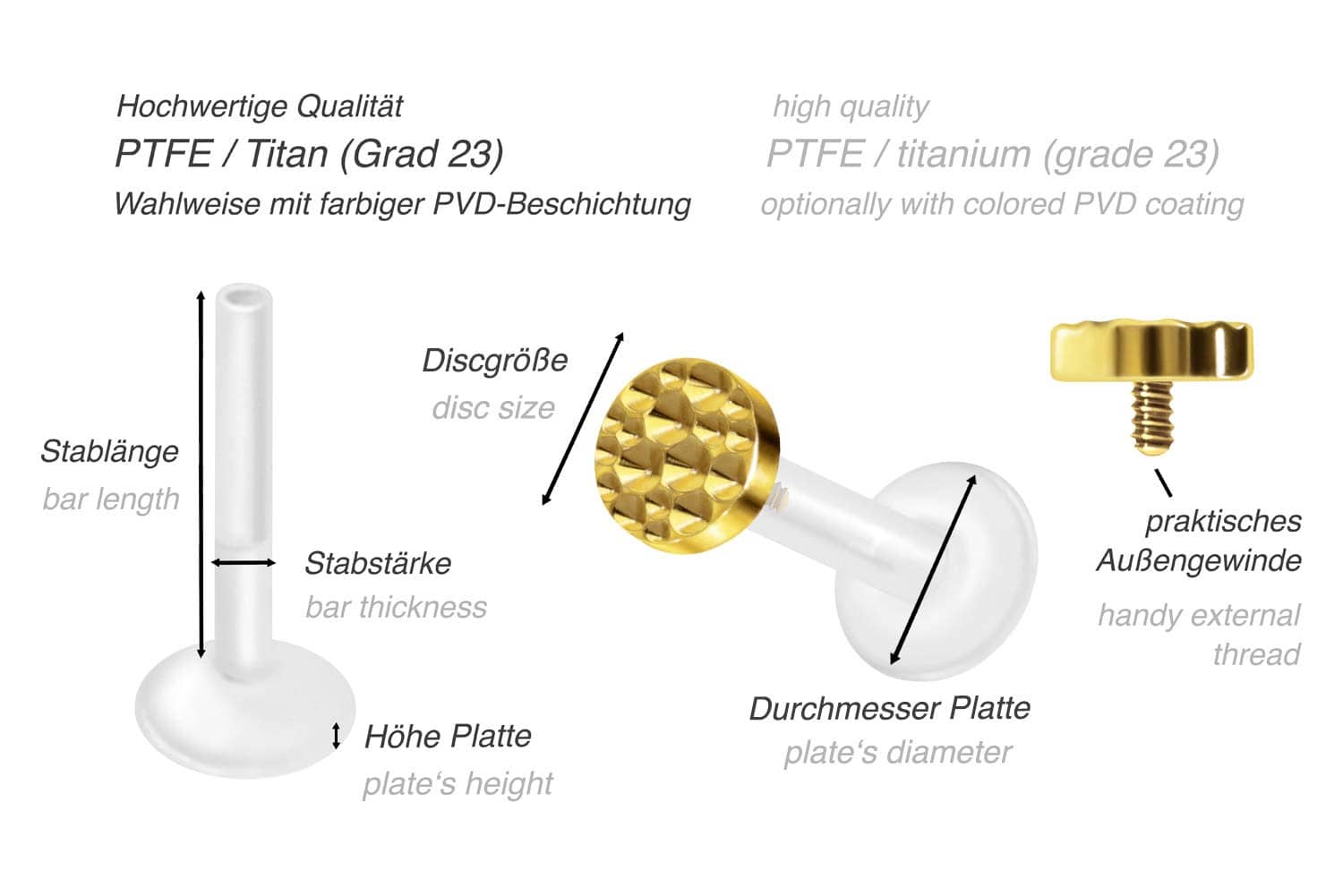 PTFE labret with internal thread + titanium attachment STRUCTURE ...